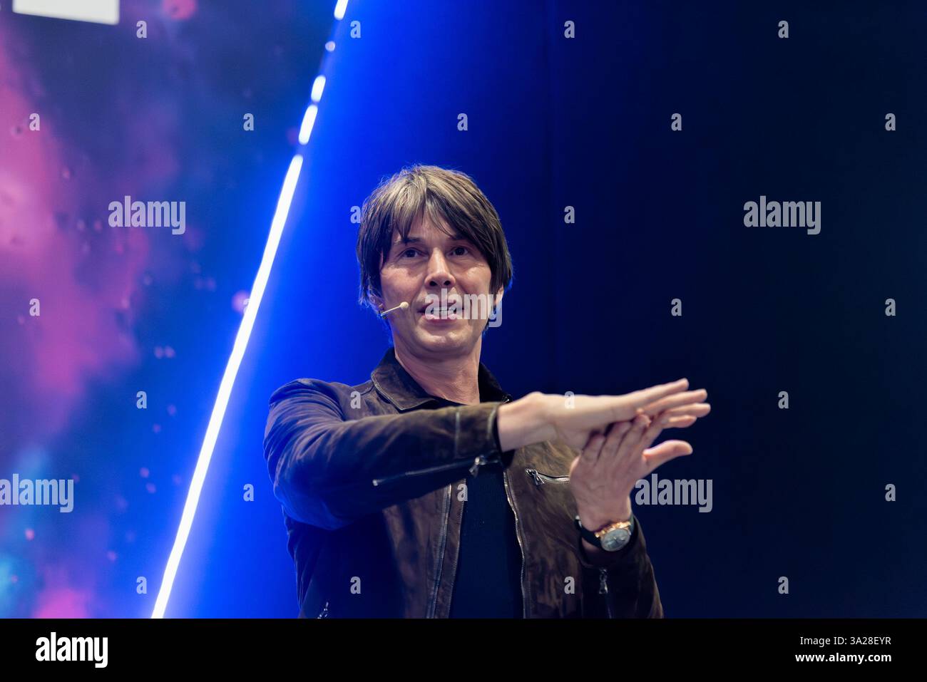 Physicist Brian Cox speaking at Space-Comm Expo 2025, space industry ...