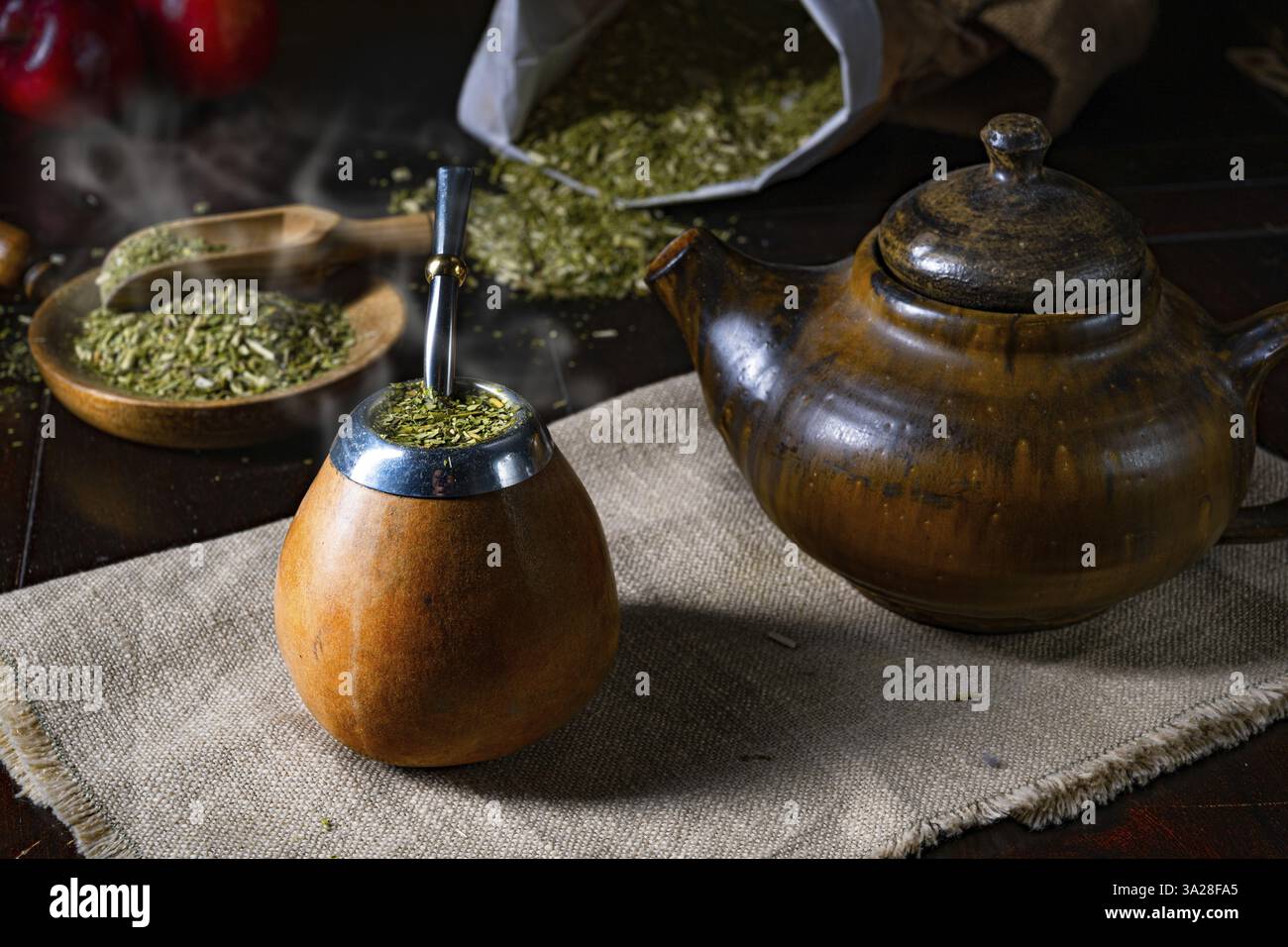 Prepare yerba mate with calabash and bombilla Stock Photo - Alamy