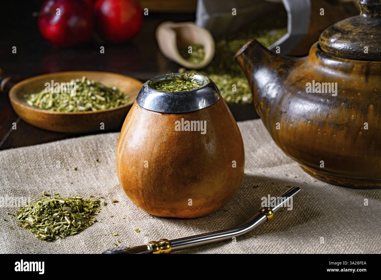 Prepare yerba mate with calabash and bombilla Stock Photo - Alamy
