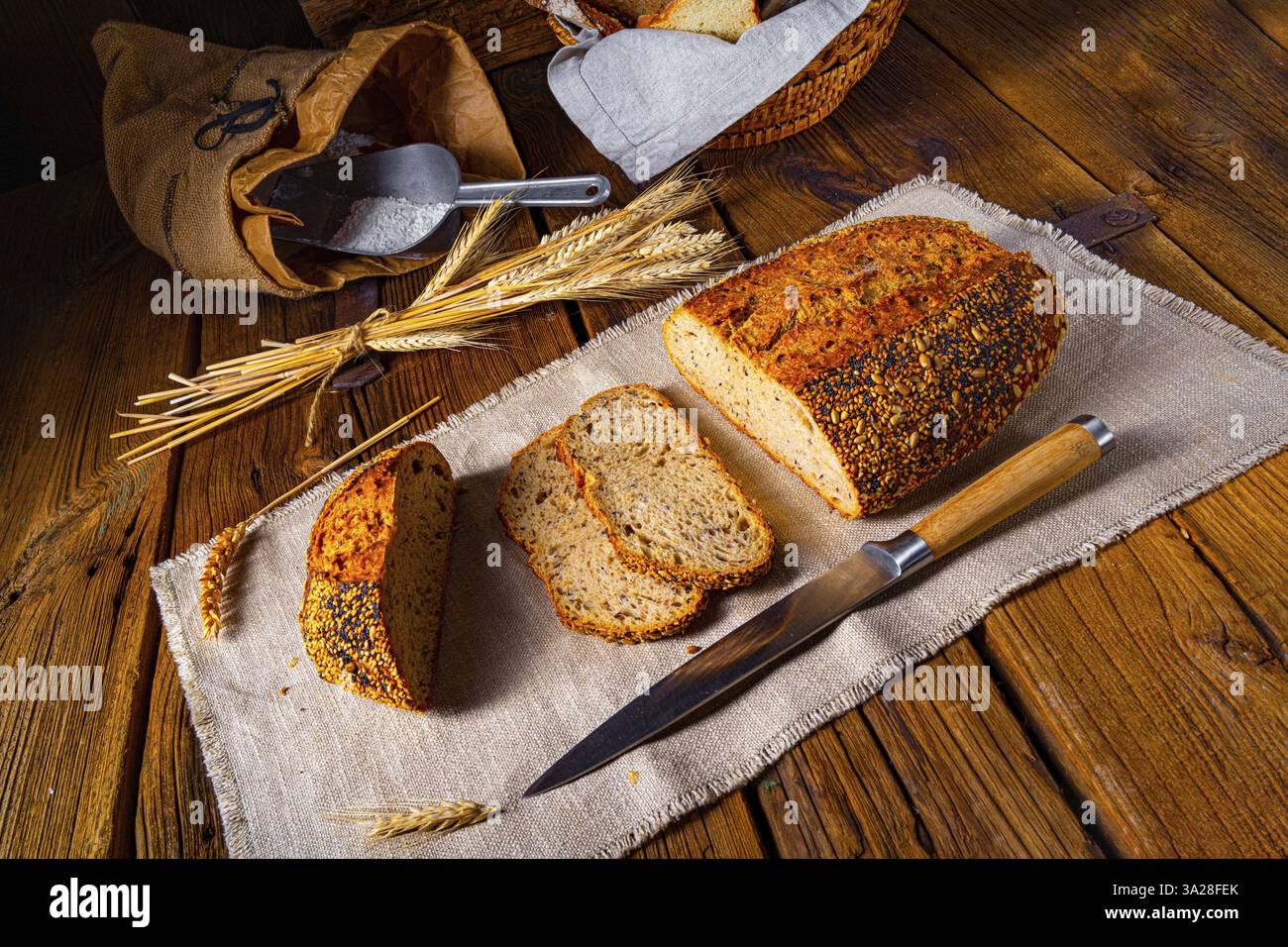 Linseed bread with a poppy seed and sesame mixture Stock Photo - Alamy