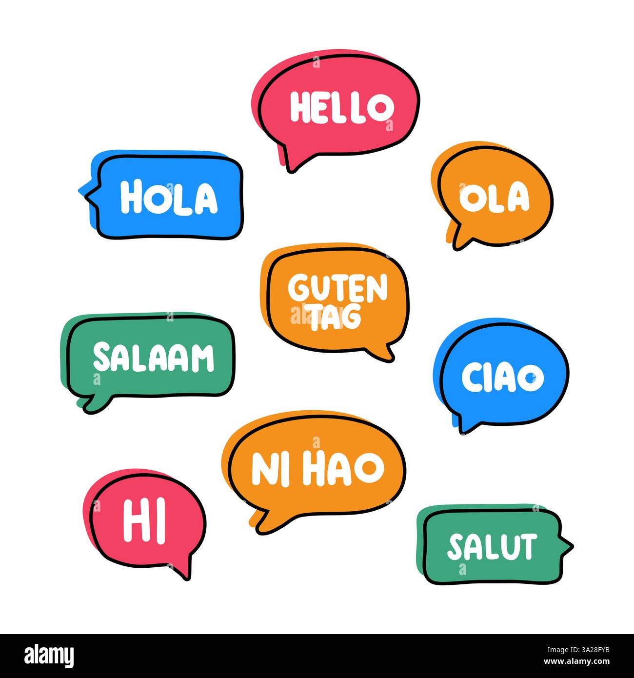 Hello Hi Guten Tag. Badge, icon, logo vector design illustration on ...