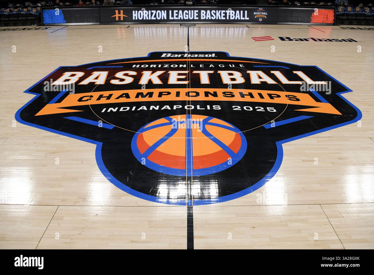INDIANAPOLIS, IN - MARCH 11: A Horizon League Tournament logo is seen ...