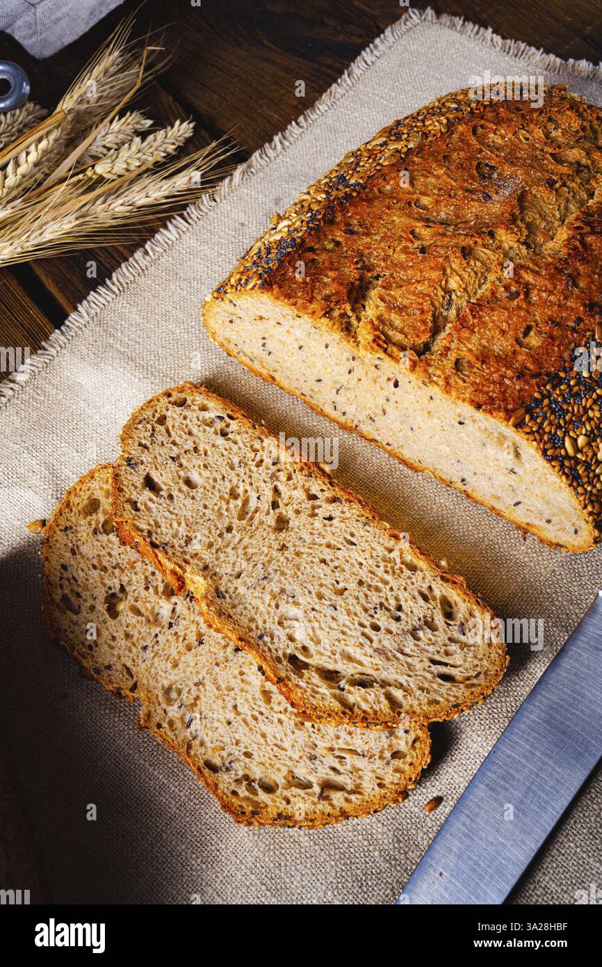 Linseed bread with a poppy seed and sesame mixture Stock Photo - Alamy