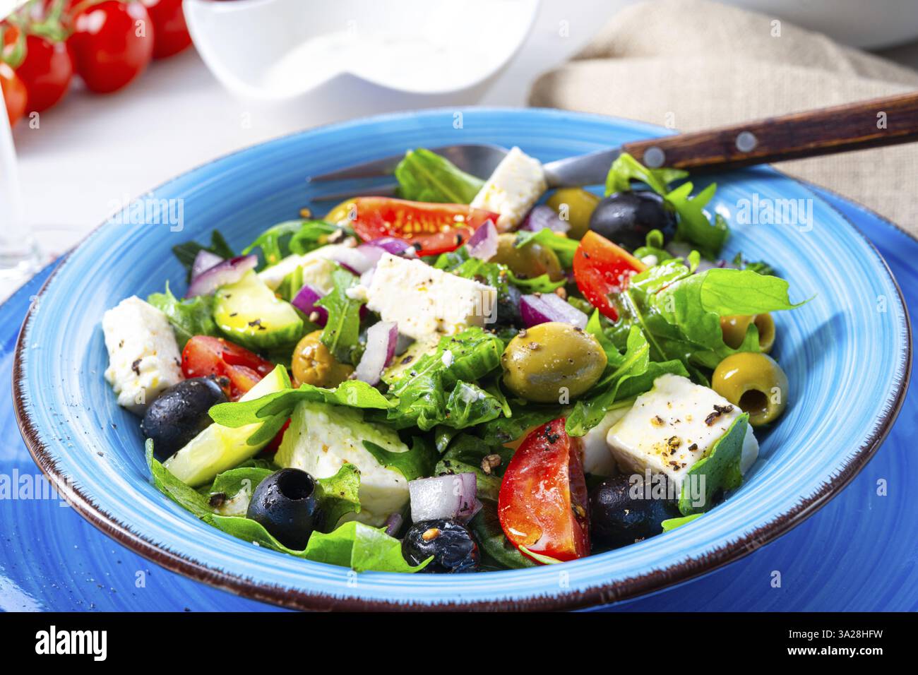 Rustic Greek salad with feta cheese Stock Photo - Alamy