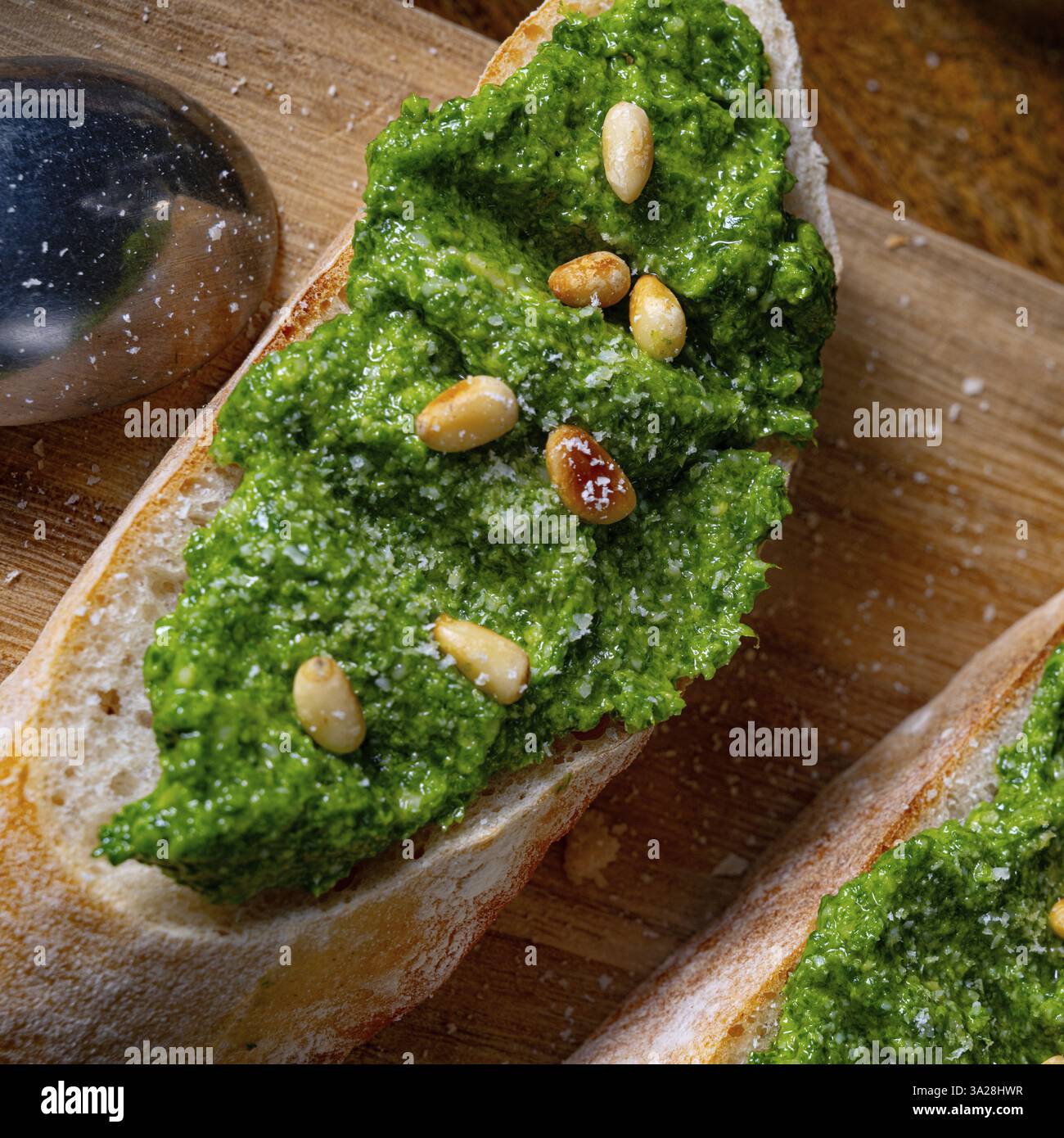 Rustic wild garlic pesto baguette Stock Photo - Alamy