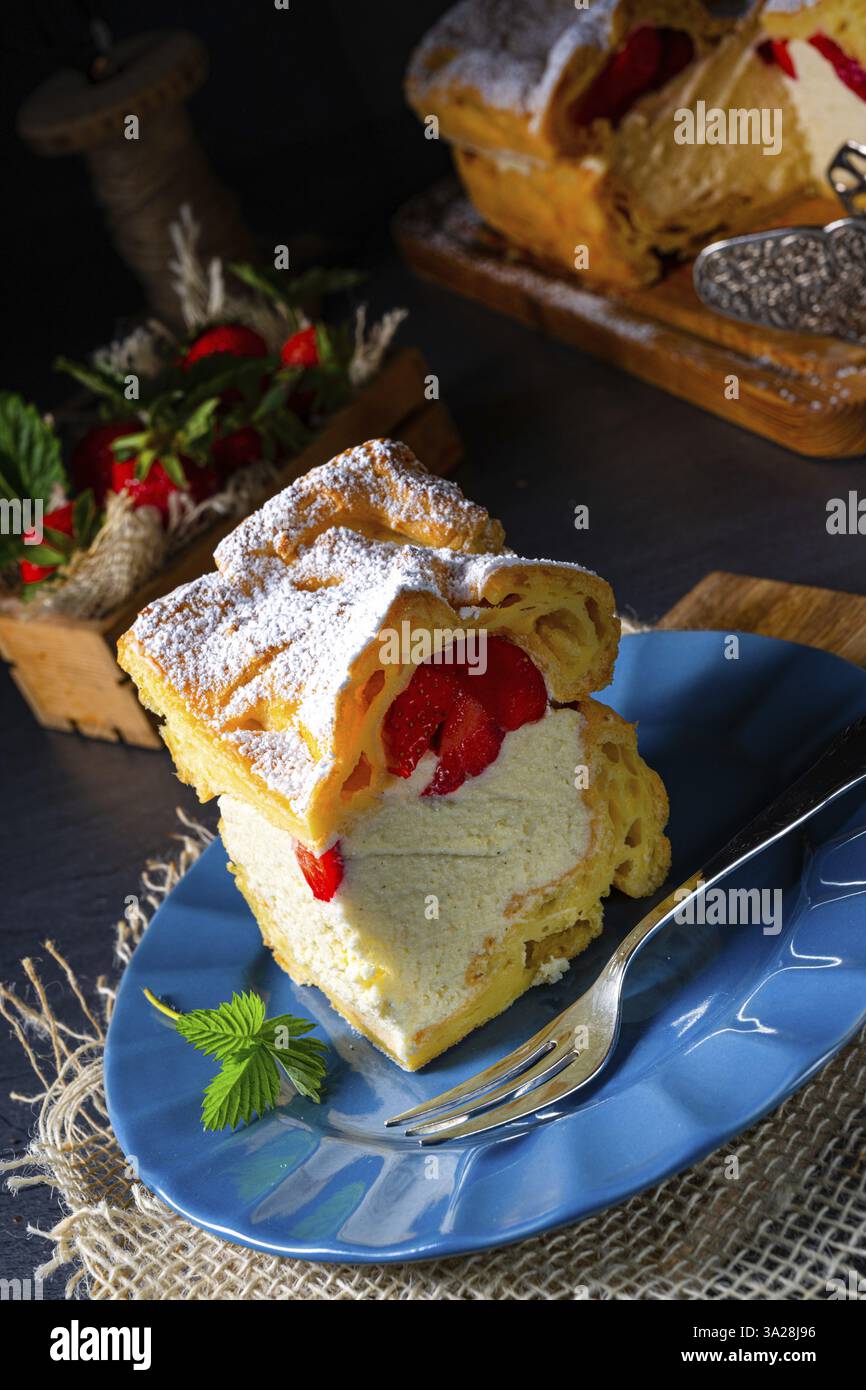 Karpatka with strawberry, traditional Polish cream cake Stock Photo - Alamy