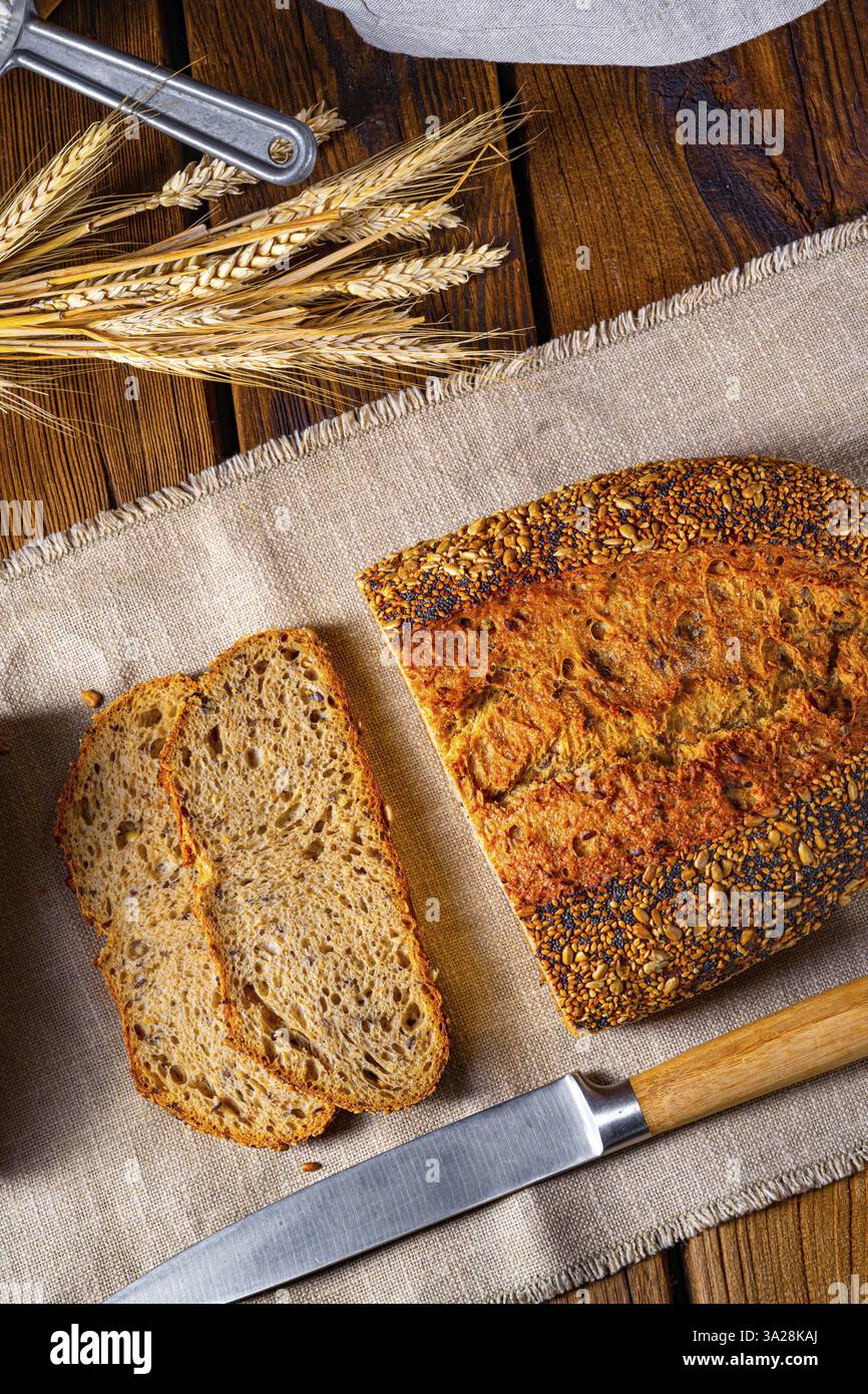 Linseed bread with a poppy seed and sesame mixture Stock Photo - Alamy