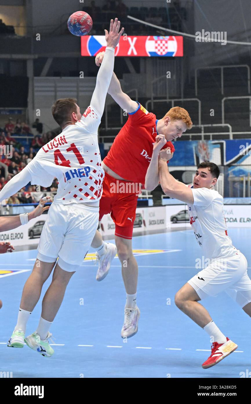 Brno, Czech Republic. 12th Mar, 2025. L-R Tin Lucin (HR), Daniel Blaha ...