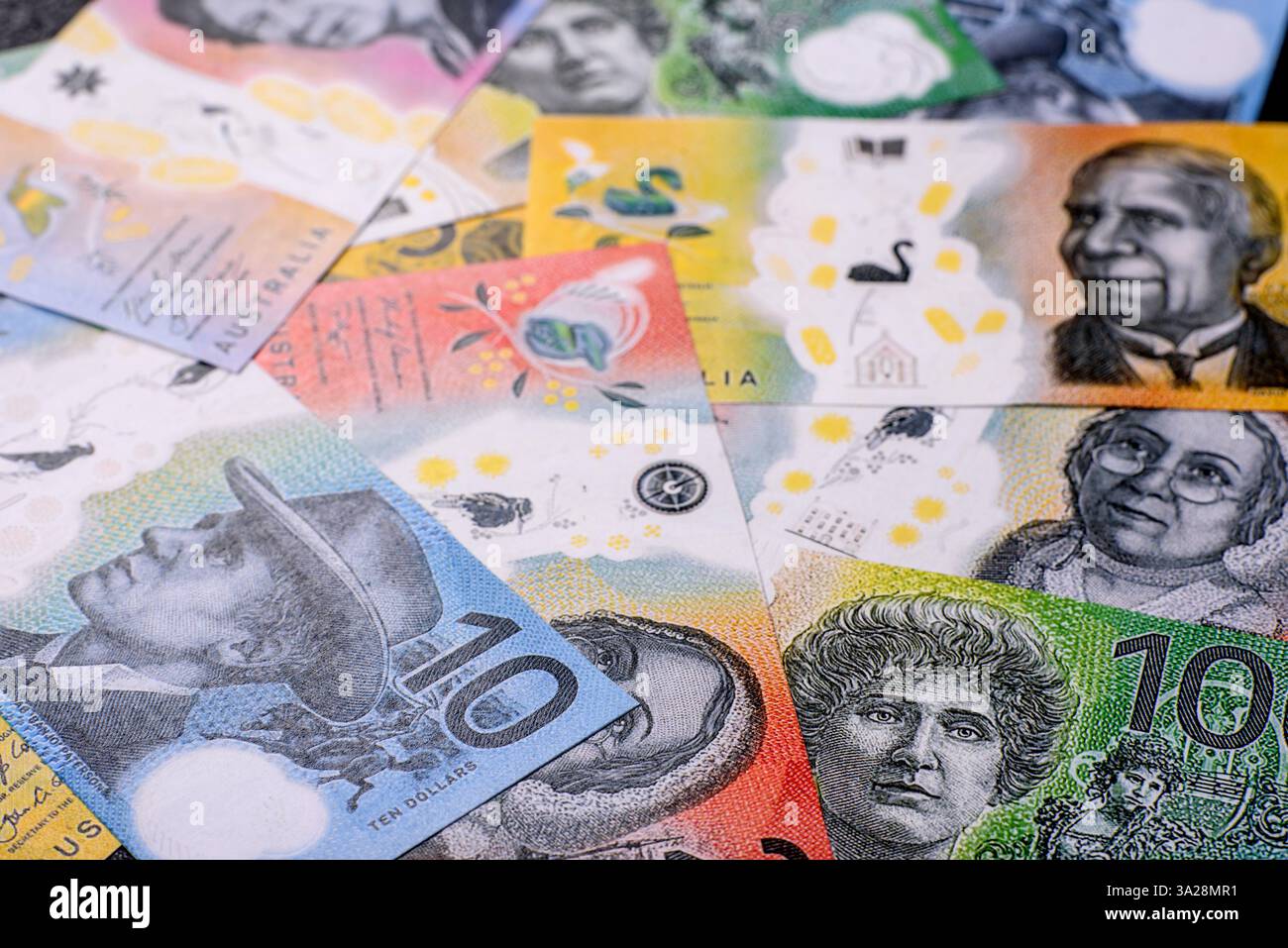 Paper money, banknotes of different denominations of Australia, dollars ...