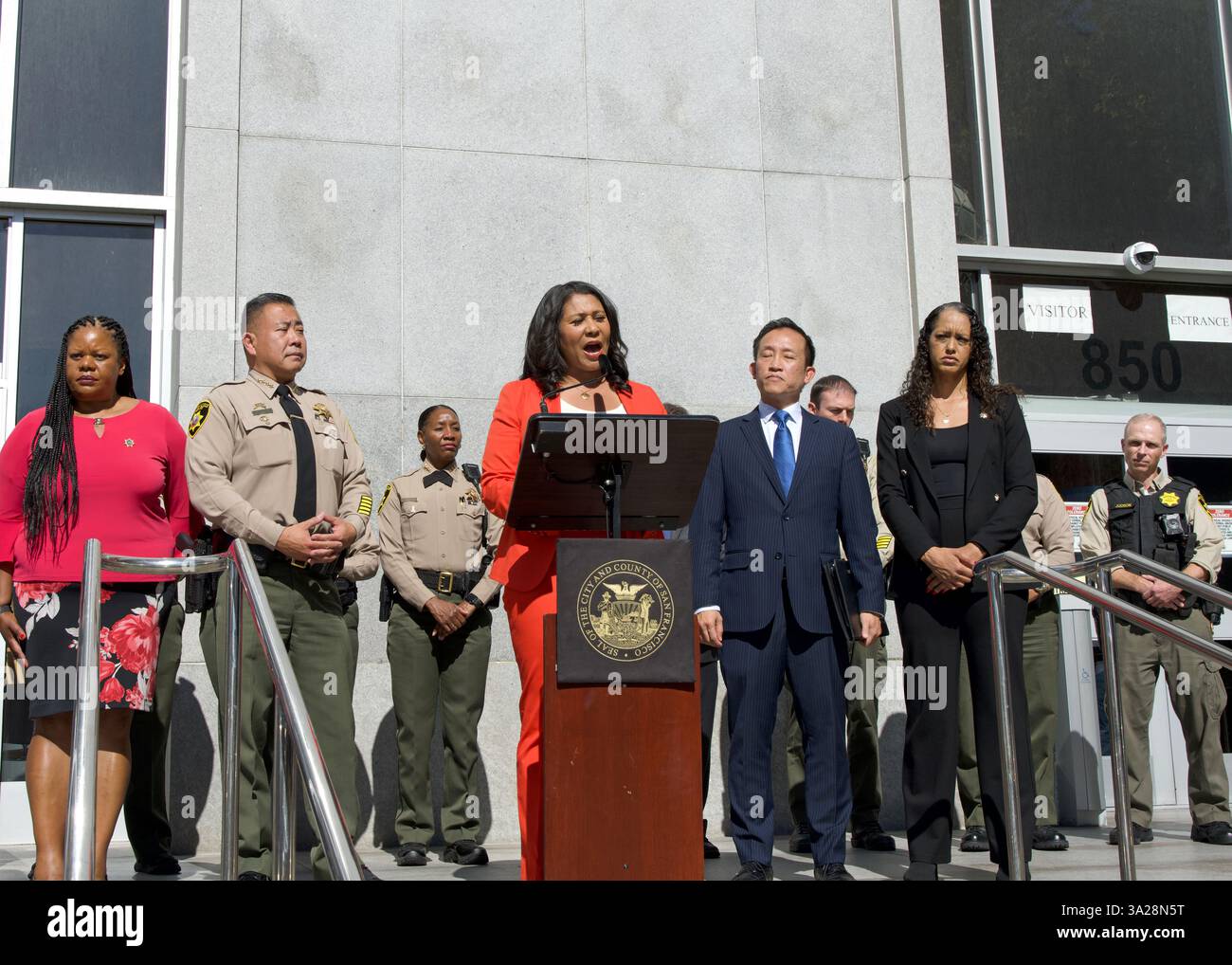 San Francisco, CA - Oct 3, 2024: Mayor London Breed speaking at a Press ...