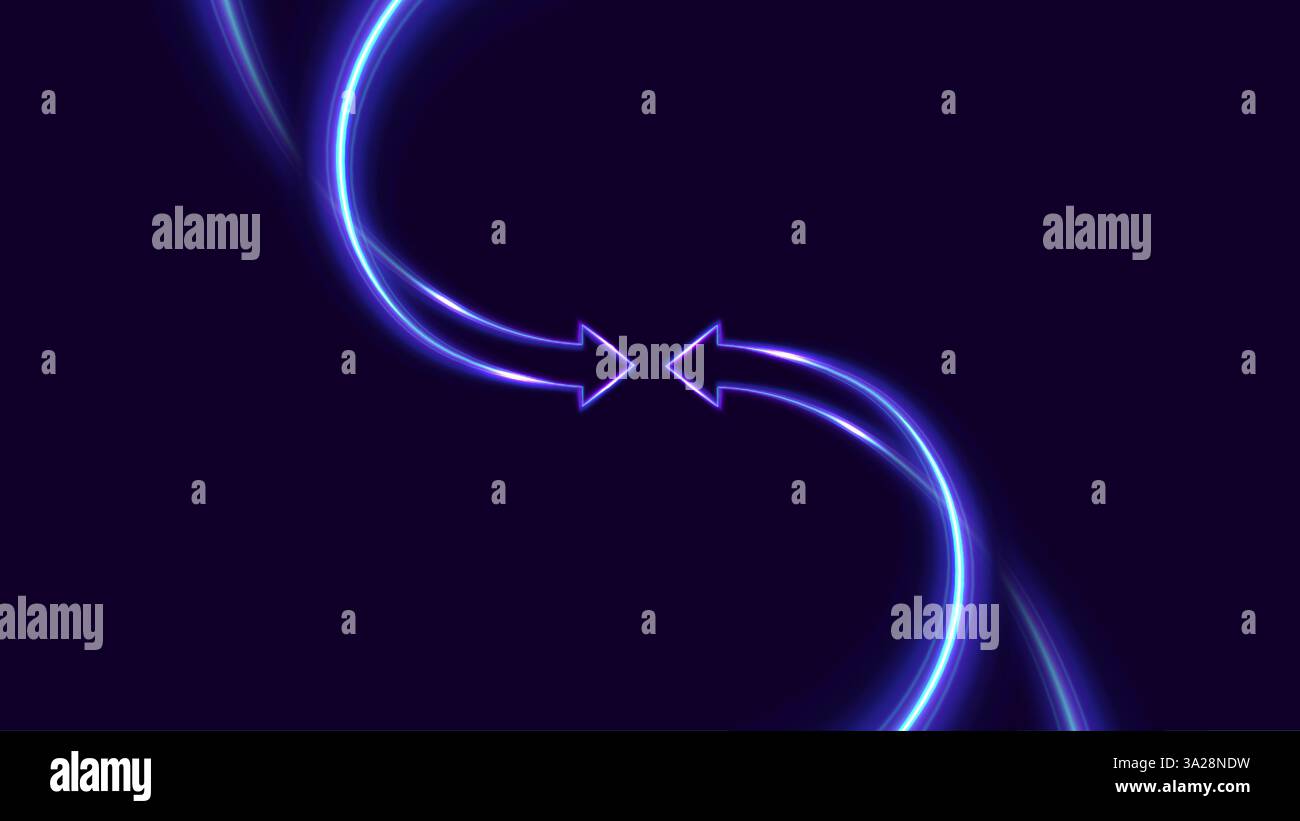 Arrows against each other. Conflict of interest. Glowing arrow with ...