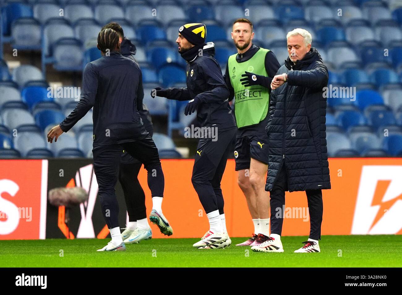 Fenerbahce manager Jose Mourinho (right) during a training session at ...
