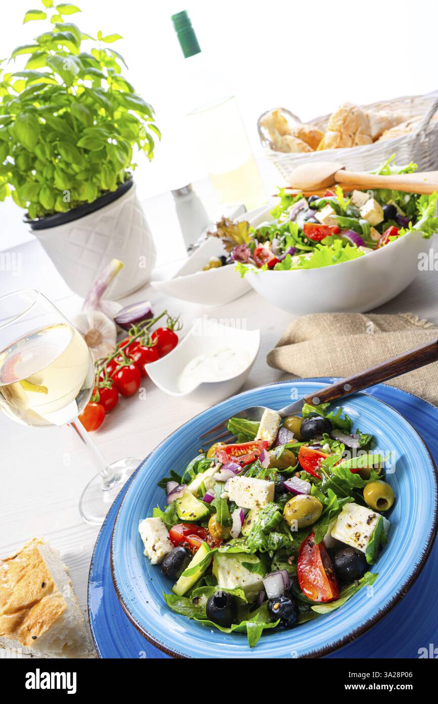 Rustic Greek salad with feta cheese Stock Photo - Alamy