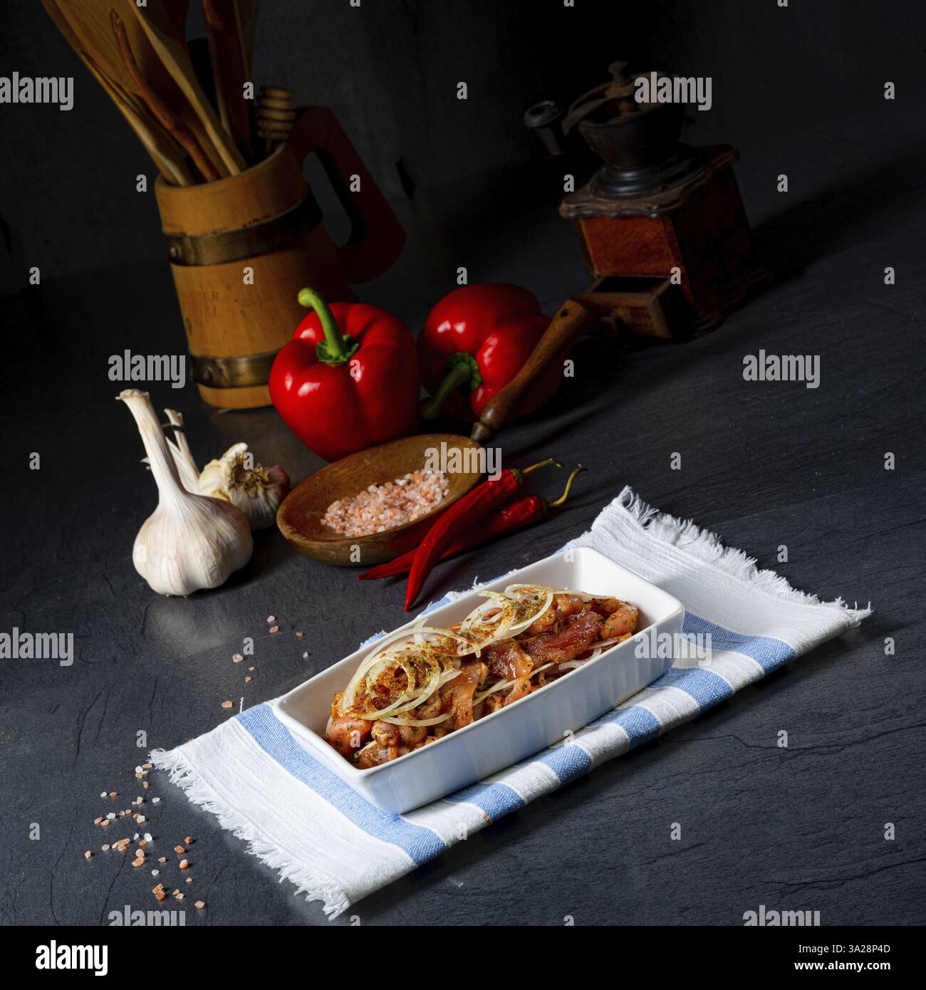 Freshly seasoned Greek gyro meat Stock Photo - Alamy