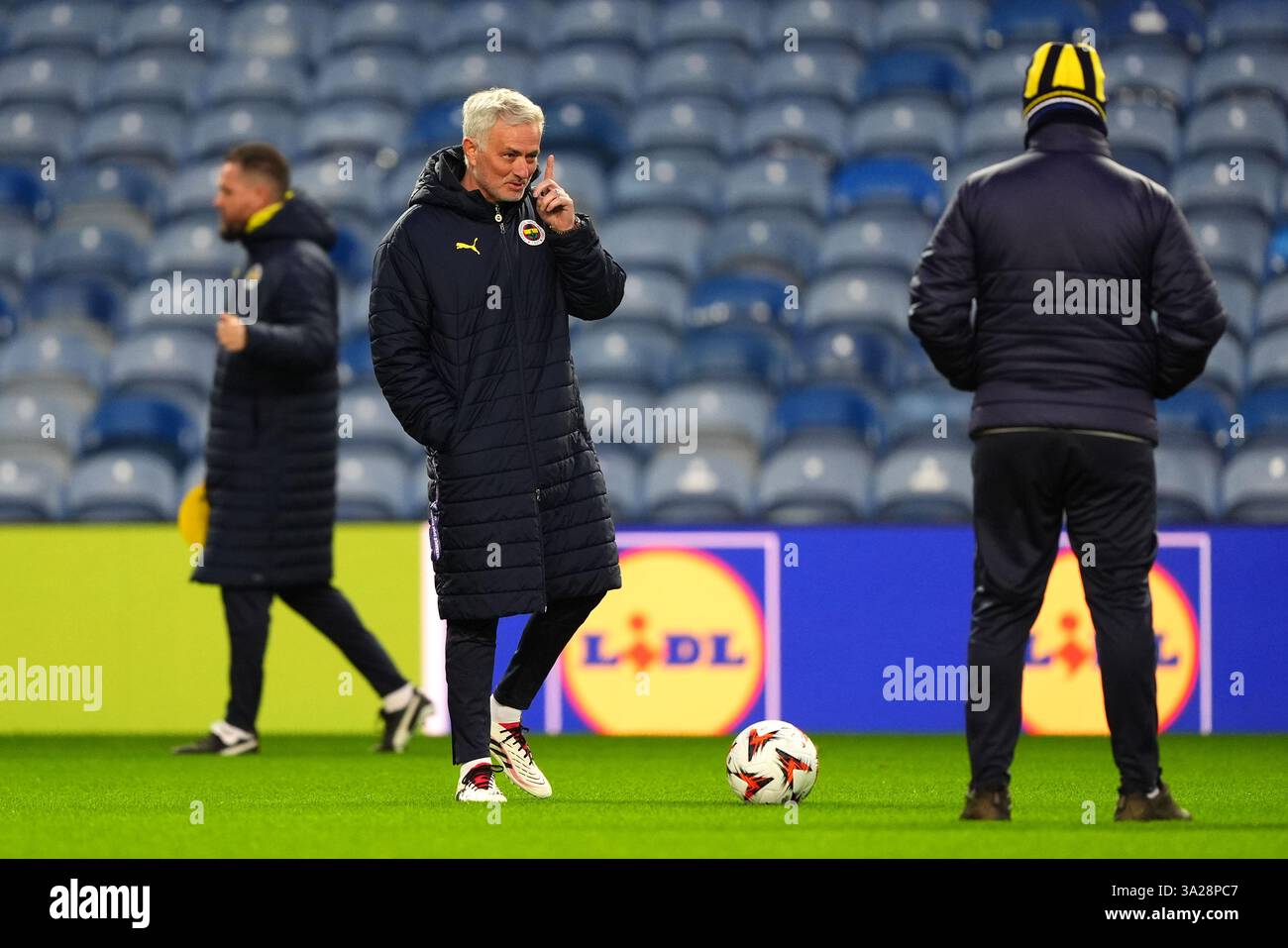 Fenerbahce manager Jose Mourinho (centre) during a training session at ...