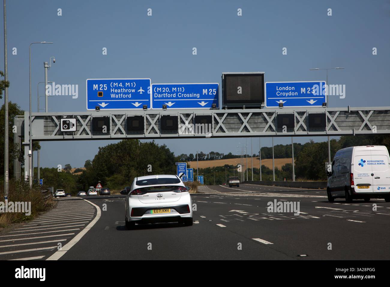 Cars on the Motorway on Junction between the M25 an M23 Surrey, England ...