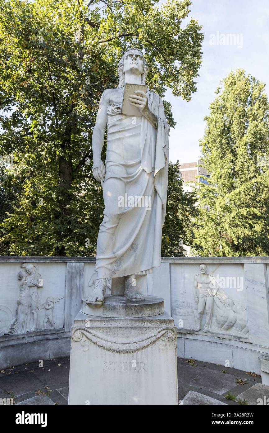 Schiller monument made of white marble on the main street in Dresden ...