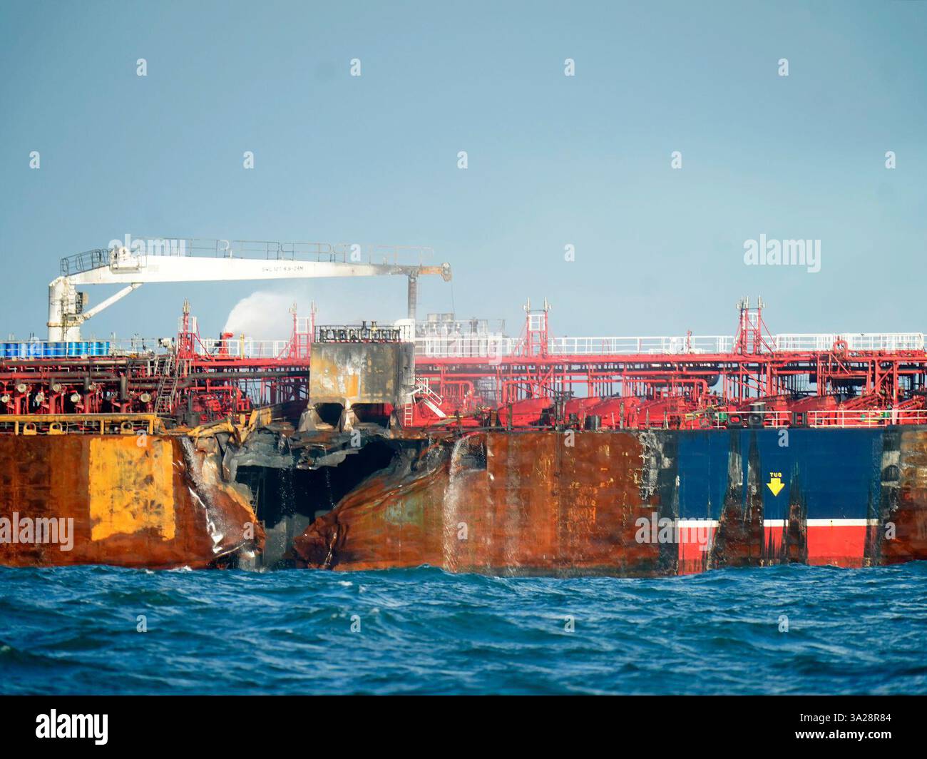 The US oil tanker MV Stena Immaculate which was struck by the Solong ...