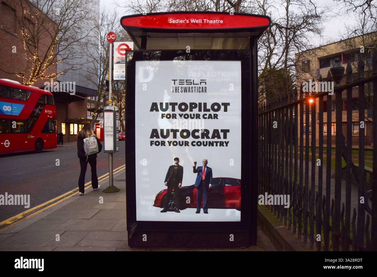 London, England, UK. 12th Mar, 2025. A mock advert for 'Tesla The ...