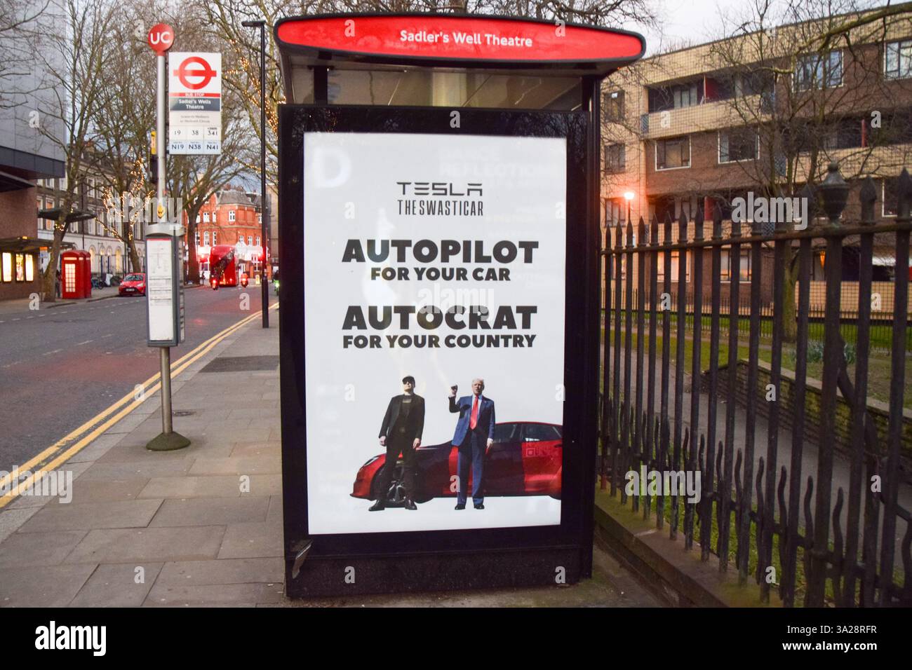 March 12, 2025, London, England, UK: A mock advert for 'Tesla The ...