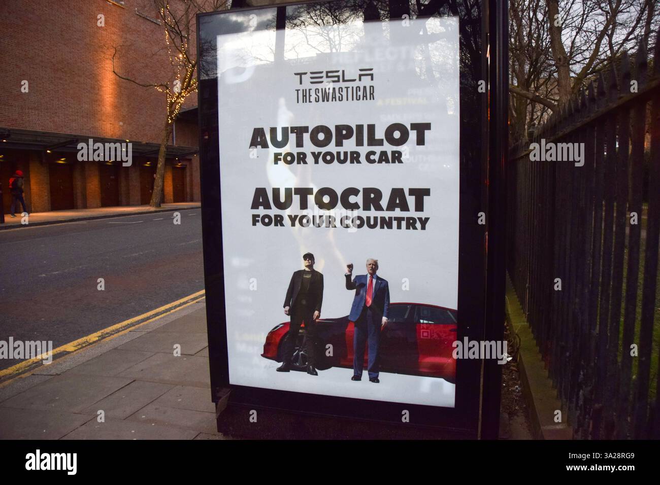 London, England, UK. 12th Mar, 2025. A mock advert for 'Tesla The ...