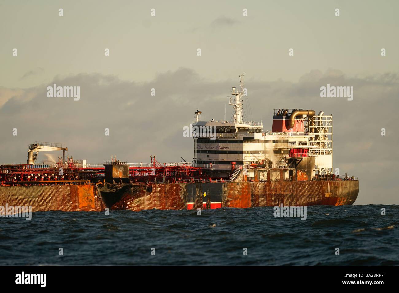 The US oil tanker MV Stena Immaculate which was struck by the Solong ...