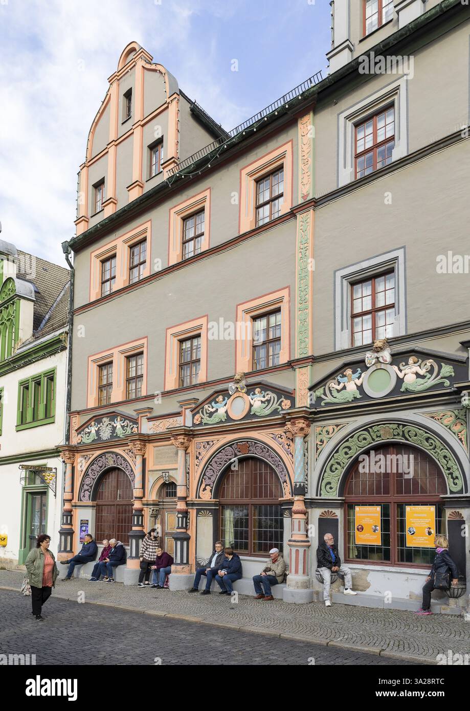 Ornate Renaissance portals on the Cranach House on Weimar's market ...