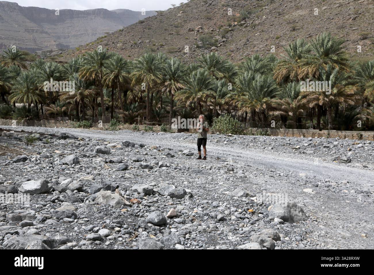 Tourist Taking Photograph at Wadi Ghul Hajar Mountains Al Hamra Oman ...