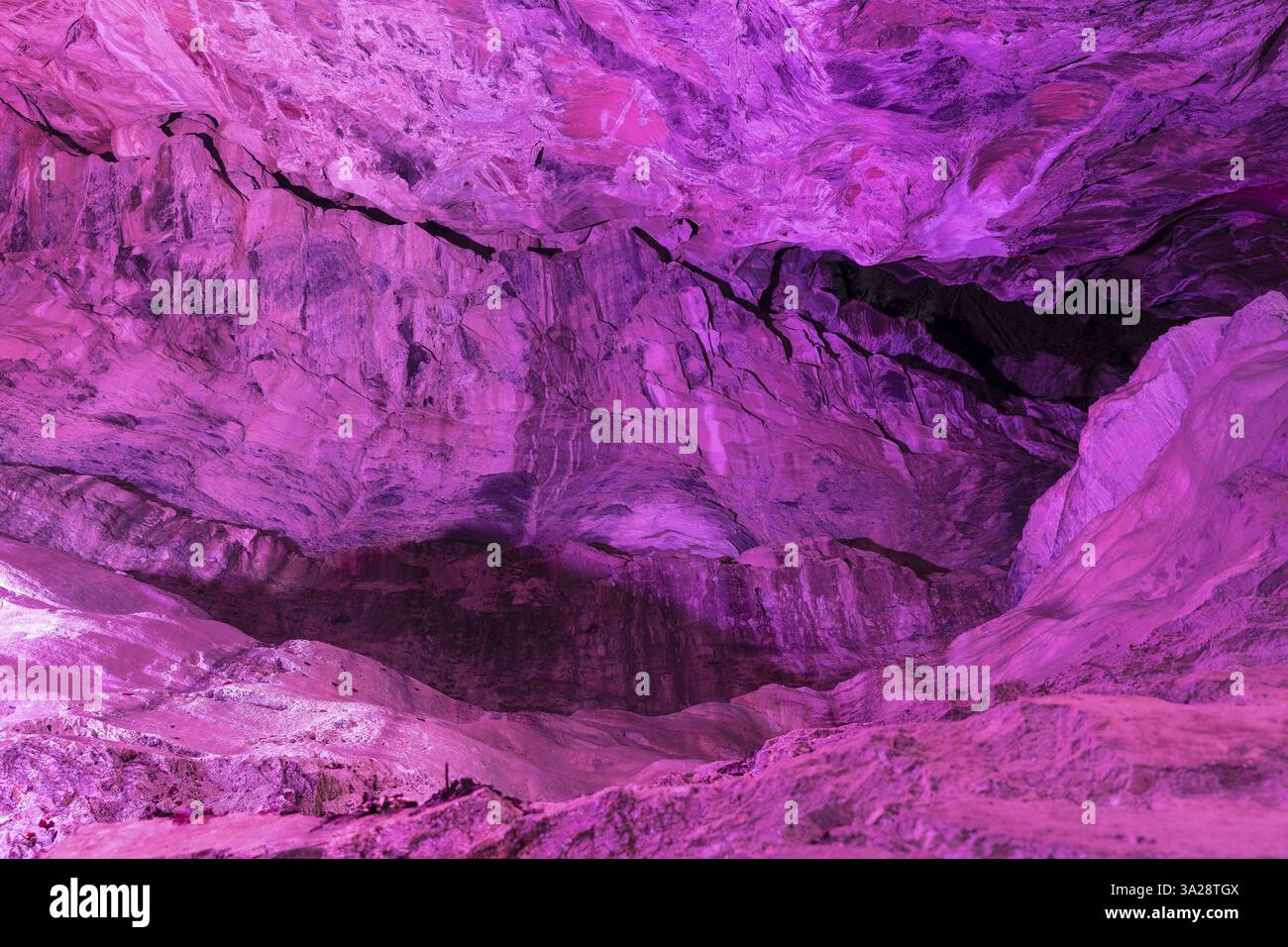 The Tamina Gorge and the Tamina River illuminated in colour at night ...