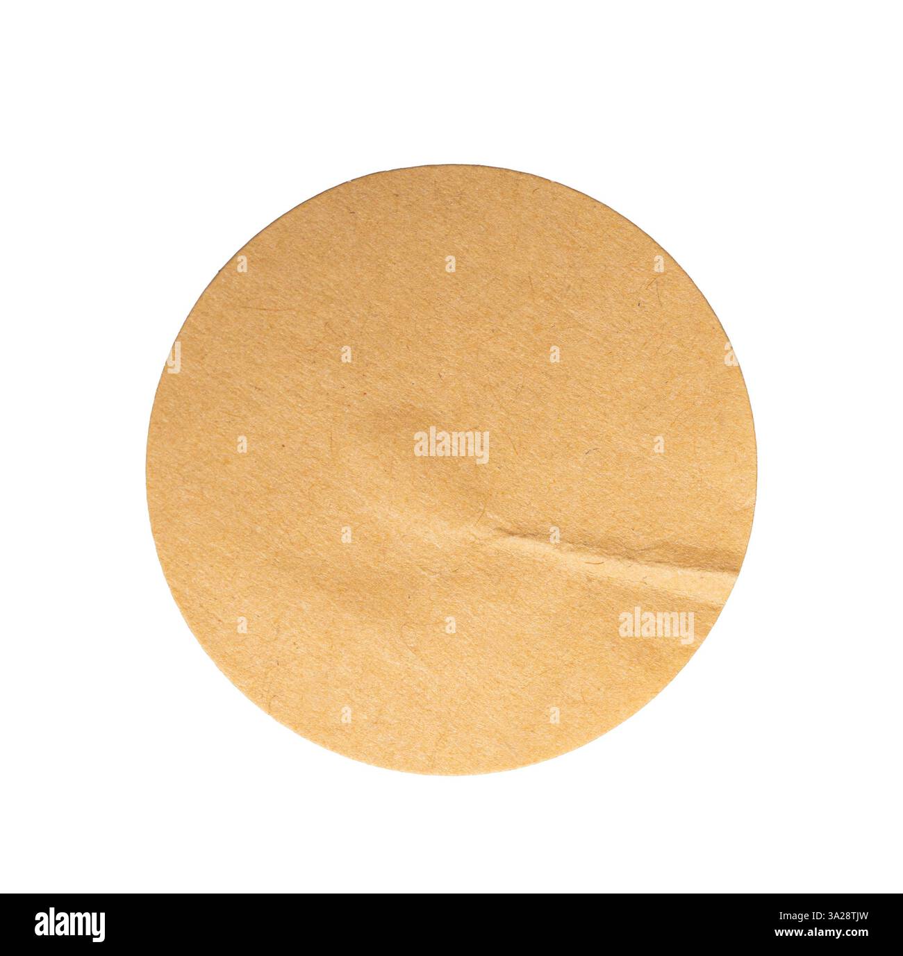 Round crumpled sticker made of recycled craft brown paper with ...