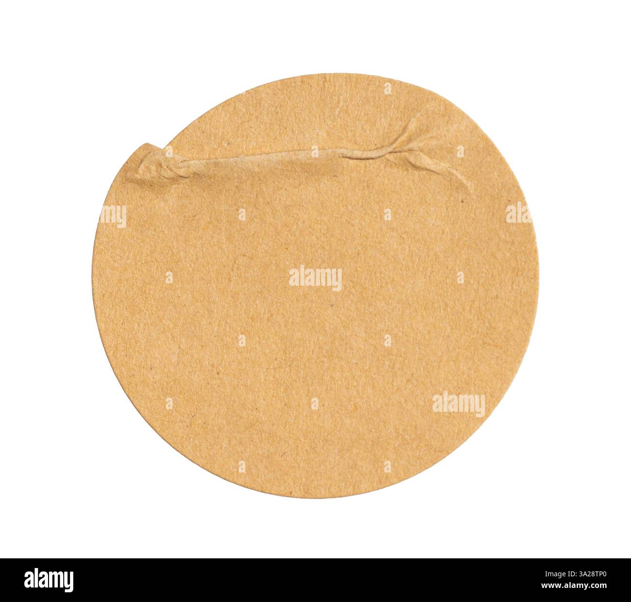 Round crumpled sticker made of recycled craft brown paper with ...