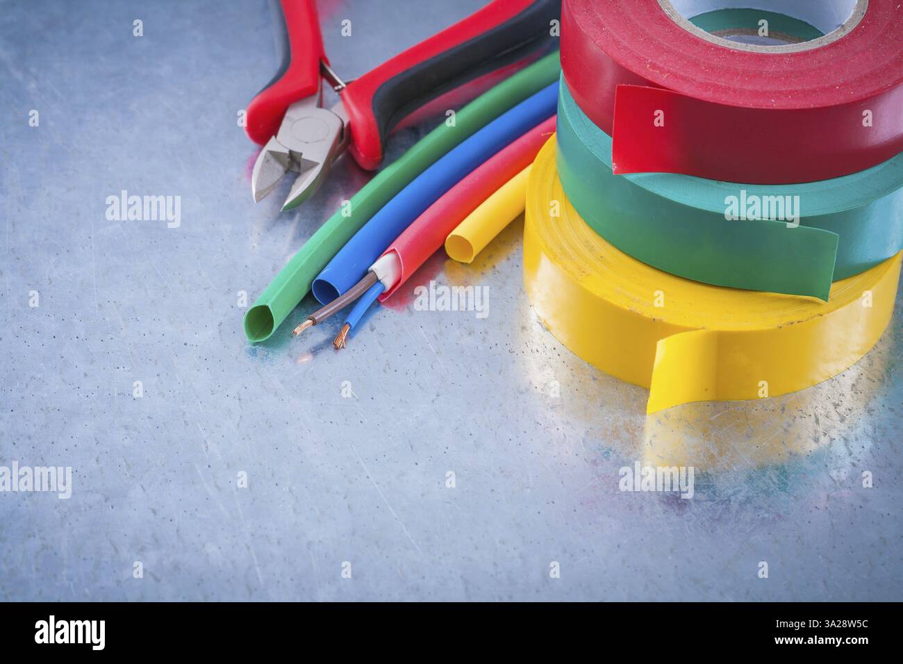 Set of wire protection copper cables metal nippers insulation tape ...