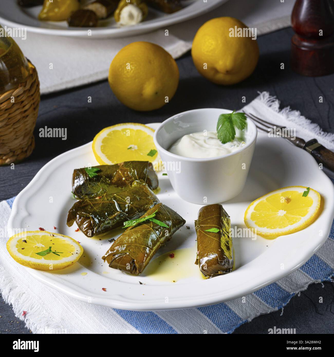 Dolmades stuffed grape leaves the Greek way Stock Photo - Alamy