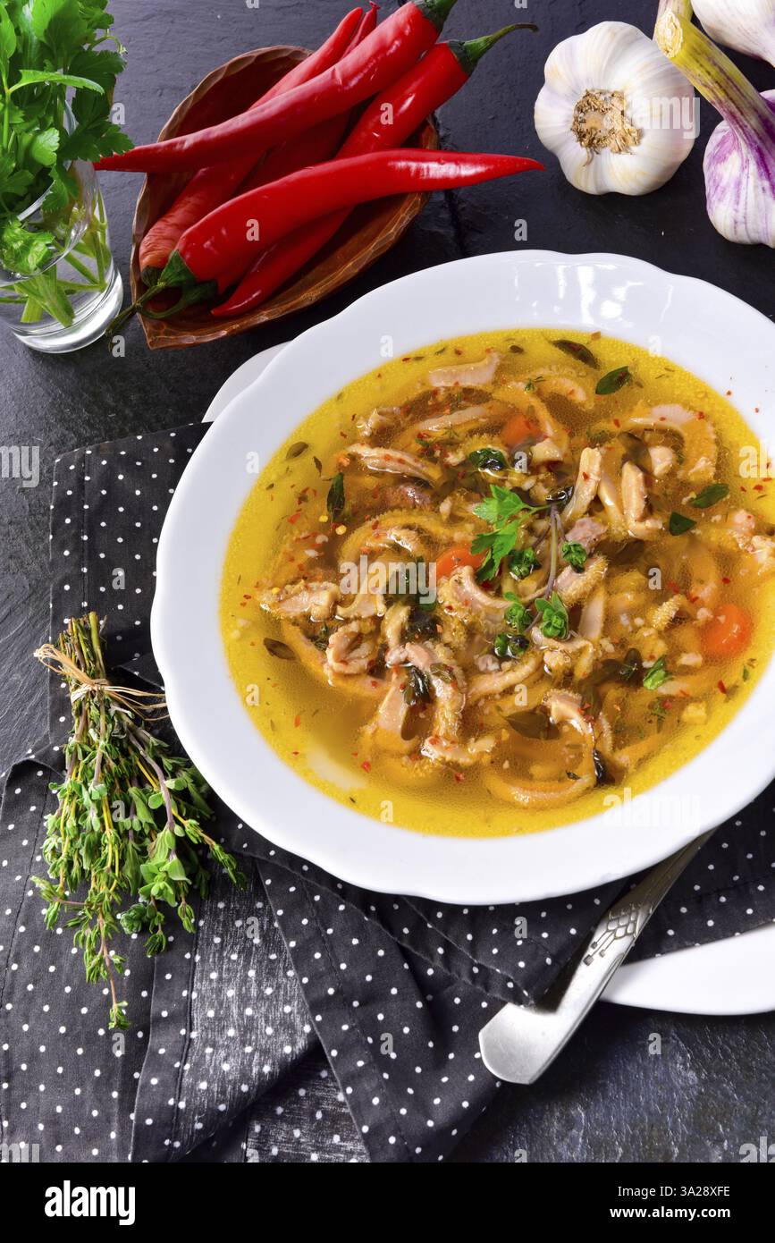 Traditional Politur-style tripe soup with beef and vegetables Stock ...