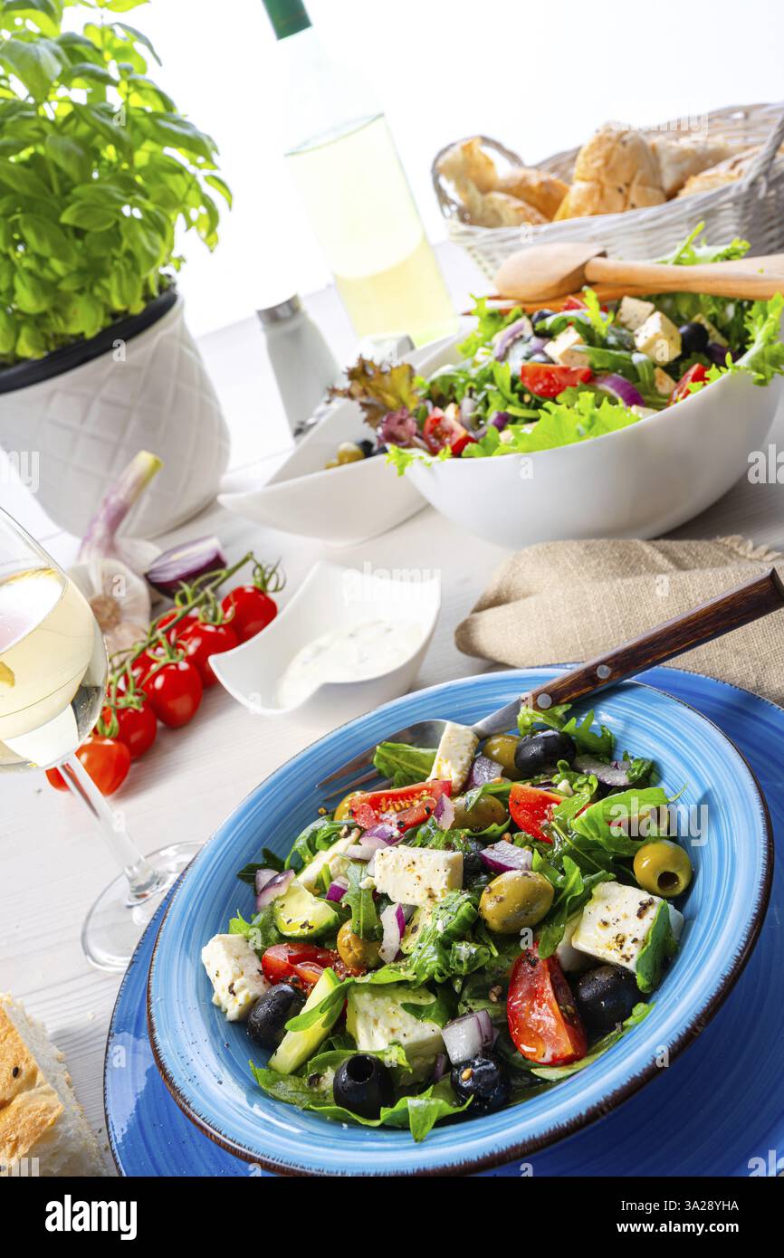 Rustic Greek salad with feta cheese Stock Photo - Alamy