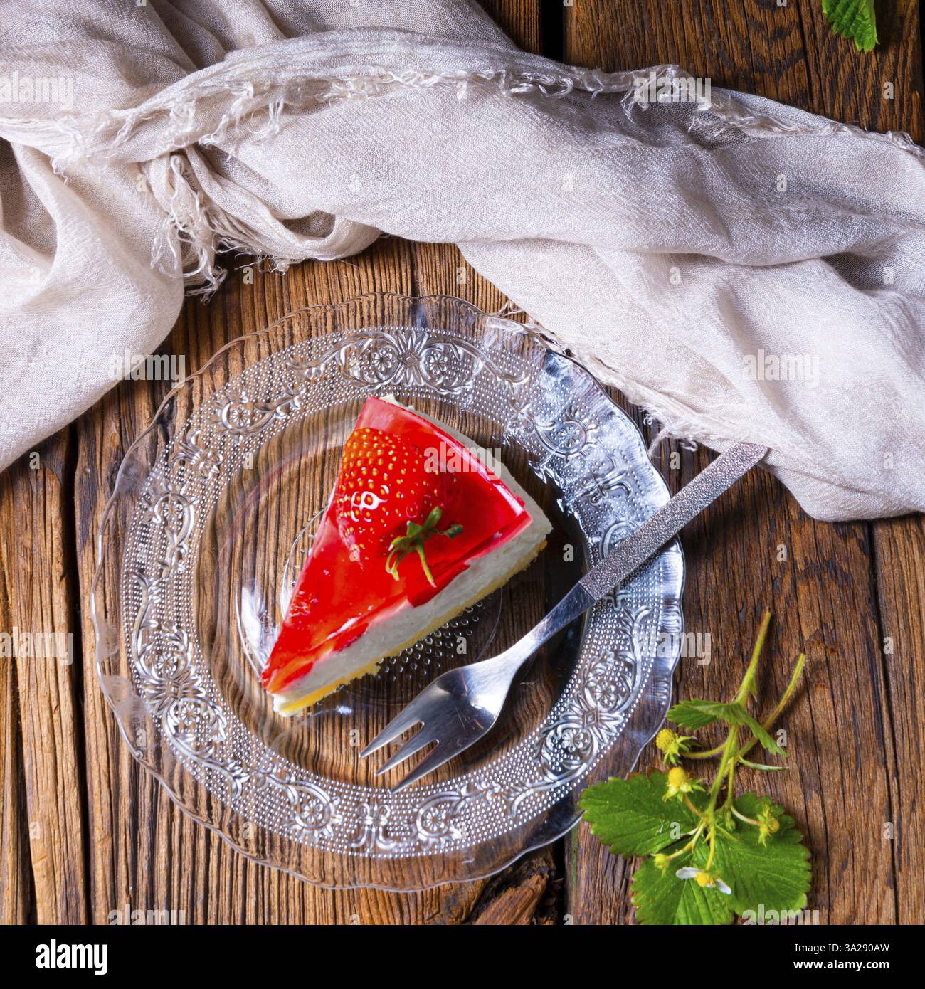 Delicious strawberry cream cheese tart with sponge base Stock Photo - Alamy