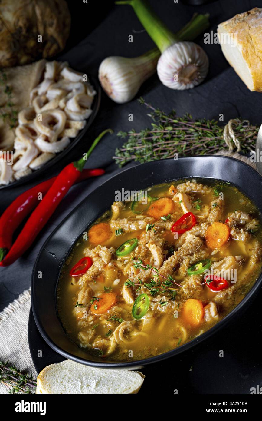 Flaczki tripe soup Polish style Stock Photo - Alamy