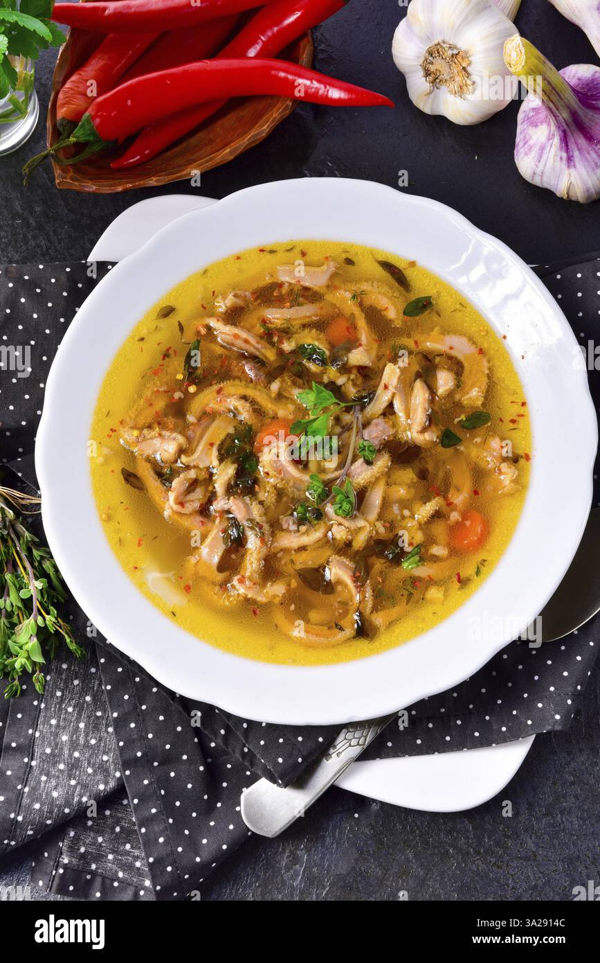 Traditional Politur-style tripe soup with beef and vegetables Stock ...