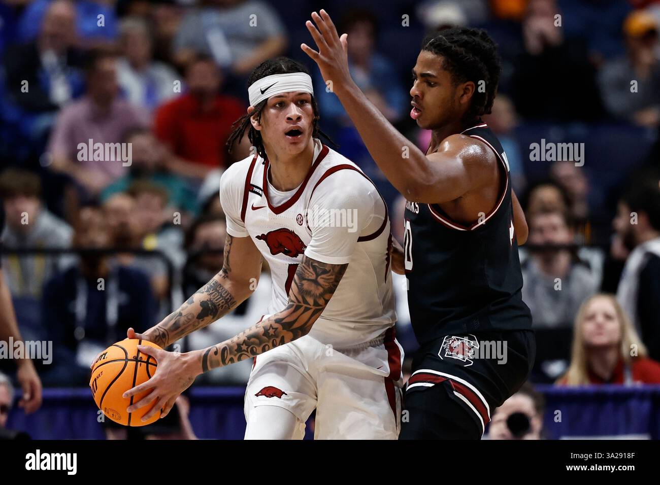 Arkansas forward Trevon Brazile (4) works against South Carolina ...