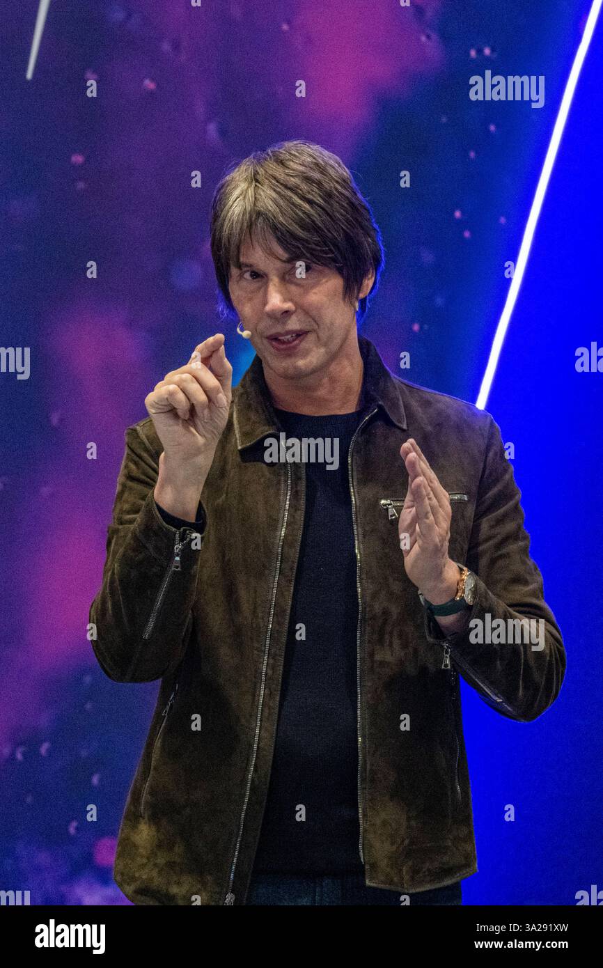Professor Brian Cox giving a talk during a presentation discussing the ...