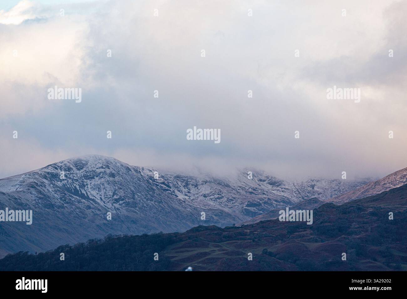 Lake Windermere Cumbria UK 12thFebruary 2025 UK Weather dusting of snow ...