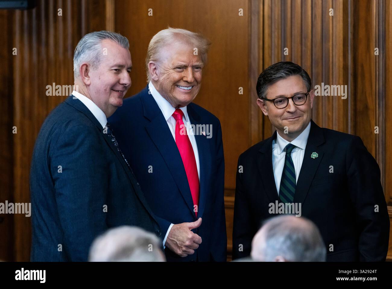 Speaker of the Northern Ireland Assembly Edwin Poots (L) poses with US ...