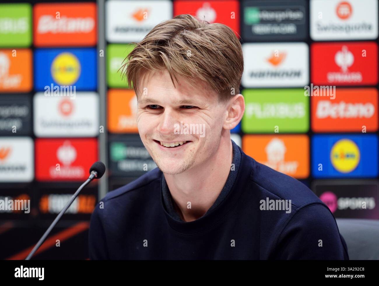 AZ Alkmaar's David Moller Wolfe during a press conference at the ...