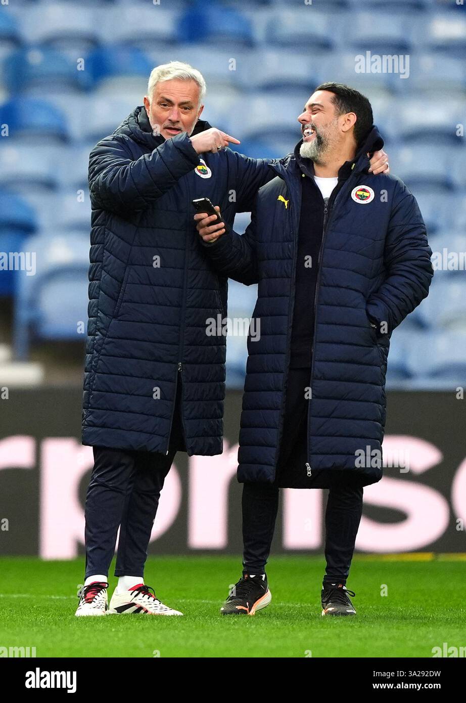 Fenerbahce manager Jose Mourinho (left) during a training session at ...