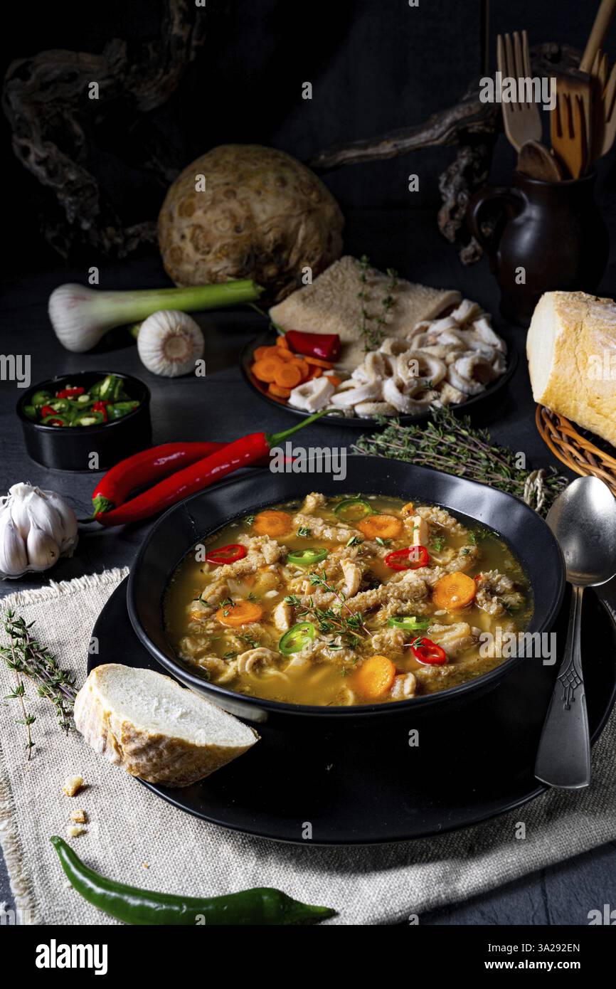 Flaczki tripe soup Polish style Stock Photo - Alamy