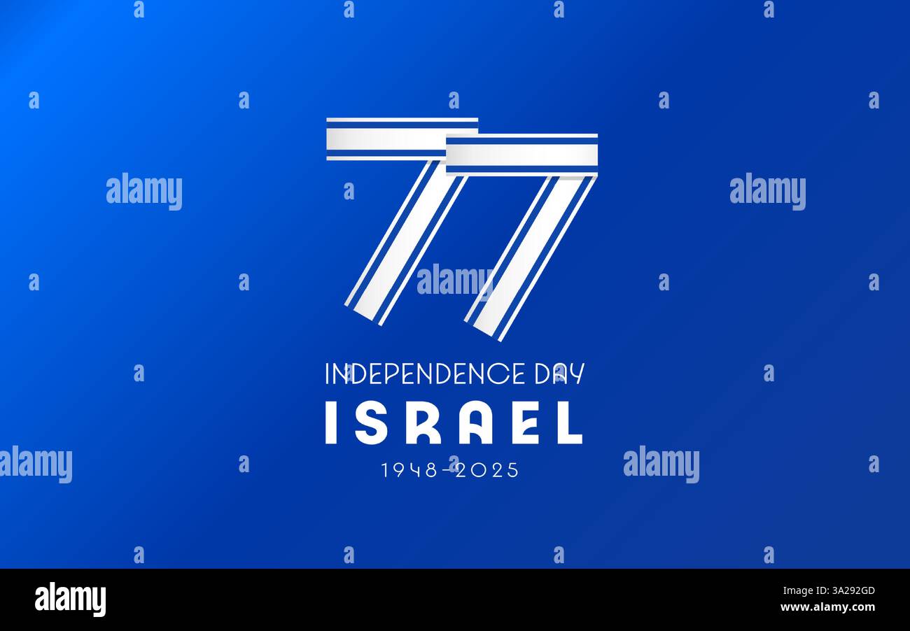 77 years Israel Independence Day banner, 1948-2025. Independence Day of ...