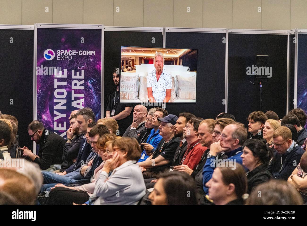 Sir Richard Branson live on a screen during a video talk with Professor ...