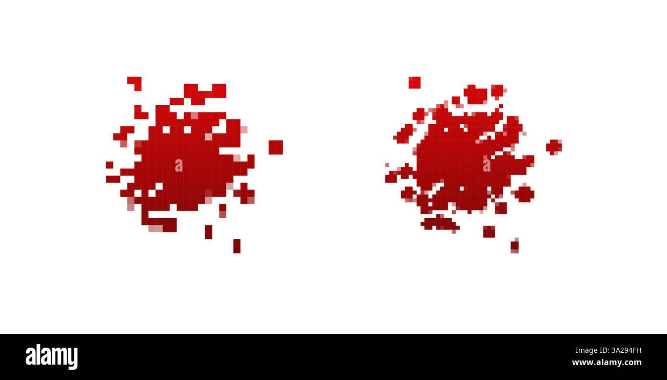 Red pixelated paint splatters show digital art and creative design ...