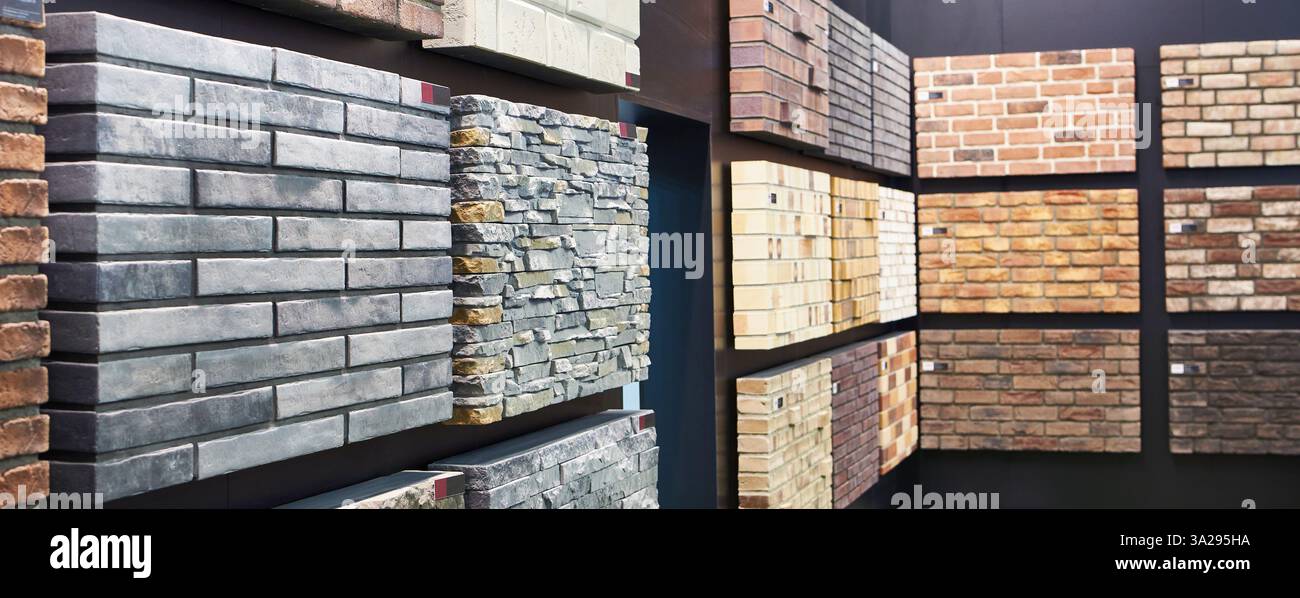 Samples of brick decorative wall panel on store exhibition Stock Photo ...