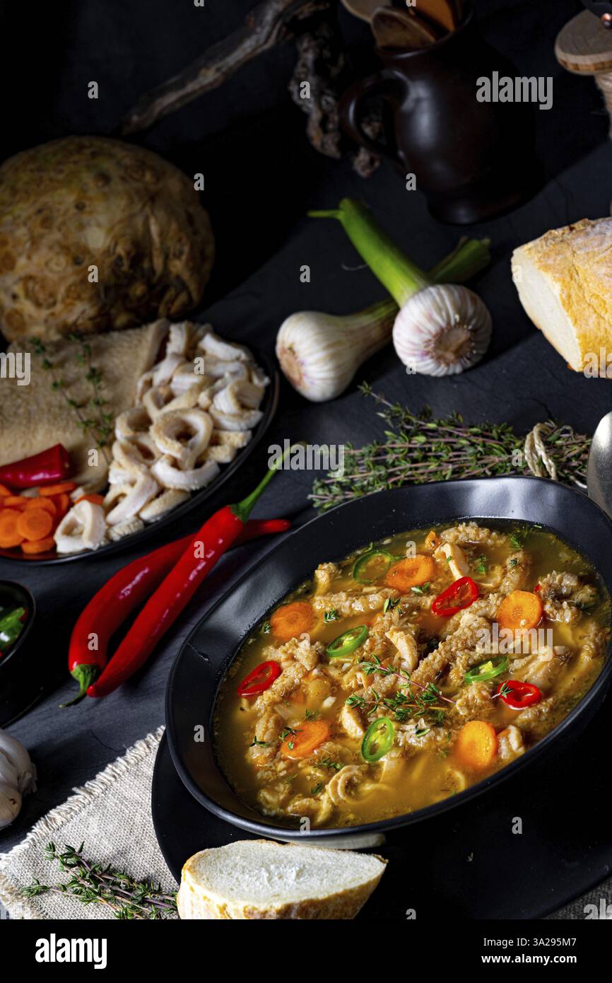 Flaczki tripe soup Polish style Stock Photo - Alamy